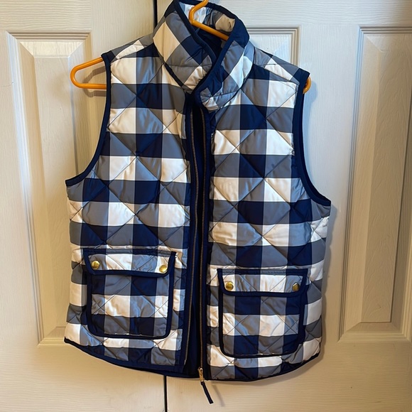 J. Crew | Jackets & Coats | J Crew Blue And White Checkered Vest | Poshmark